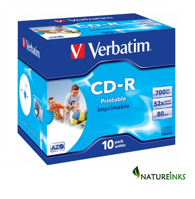 10 VERBATIM AZO Printable CD-R 52x 700MB 80m Blank CD Discs 43327 in ...