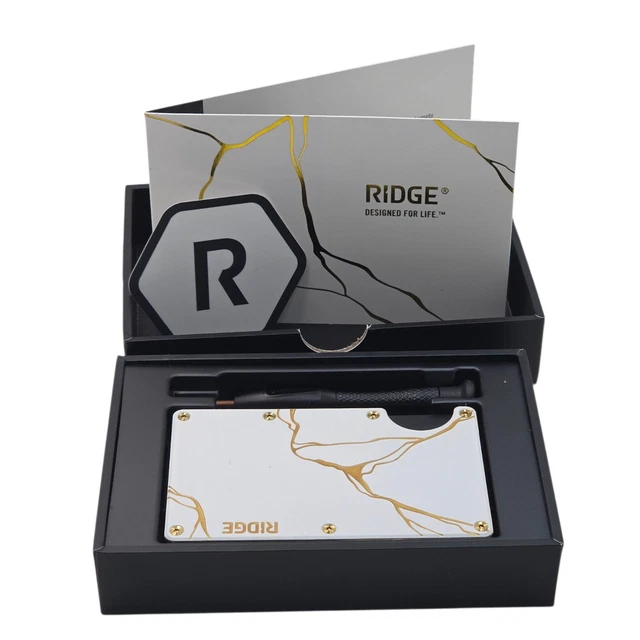 GENUINE RIDGE MEN'S RFID Card Wallet - White and Gold Kintsugi with ...