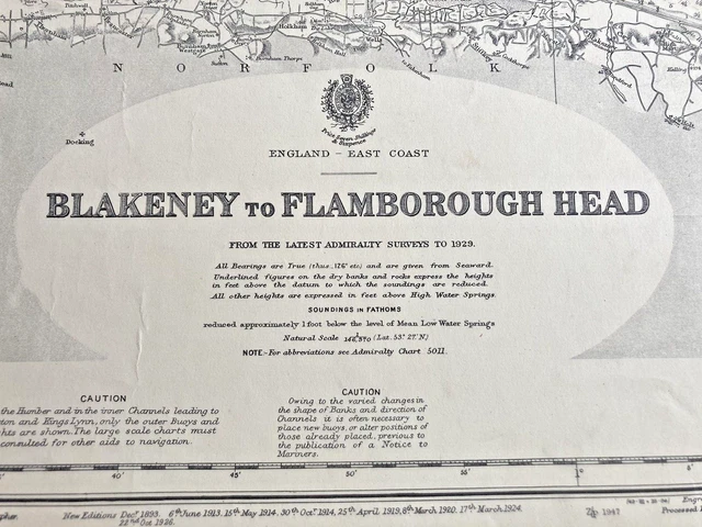 VINTAGE ADMIRALTY NAUTICAL Chart Map Circa 1947, Blakeney to ...
