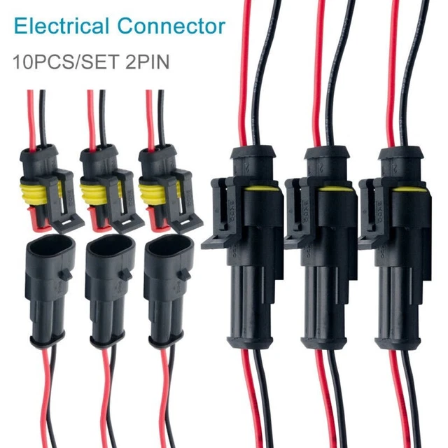 PRISE DE CONNECTEUR fil électrique étanche 2 broches 12 V pour voitures et mot EUR 21,55 ...