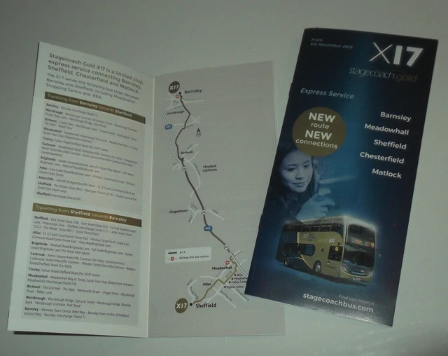 STAGECOACH GOLD ROUTE X17 Barnsley - Matlock timetable leaflet 4 Nov ...