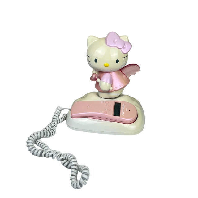 VINTAGE PHONE HELLO Kitty Landline White Pink Sanrio 10 Memory Dialing ...
