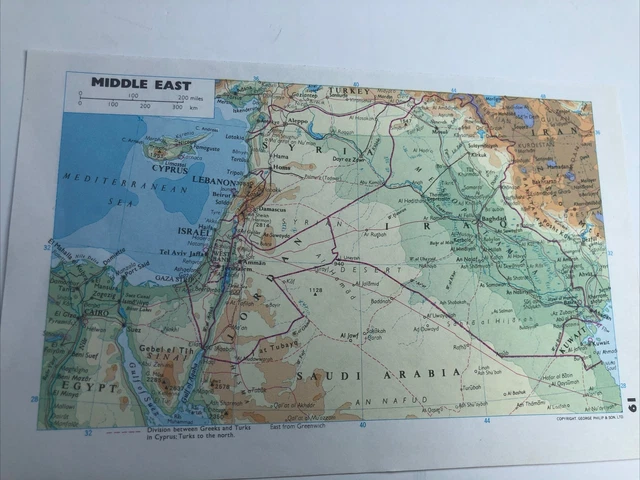 1994: PHYSICAL MAP Of Middle East Print #19 £4.95 - PicClick UK