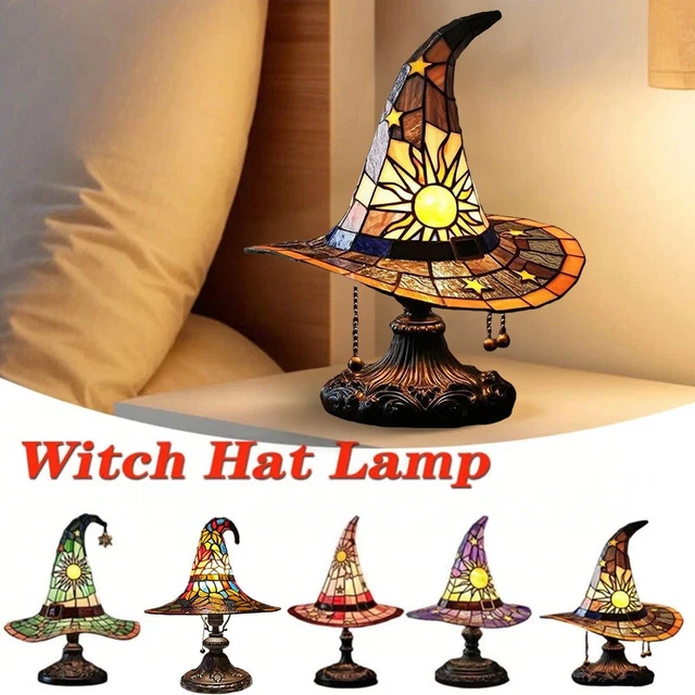 SPOOKY FUN HAT-SHAPED Nightstand Light Decor Stained ResinWitch Hat ...