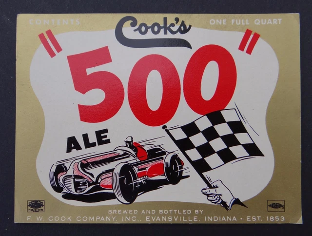 ANCIENNE ÉTIQUETTE BIER bière COOK'S 500 ALE Indianapolis Indiana ...