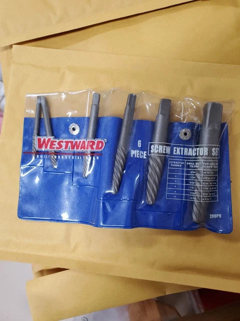 WESTWARD 2RUP9 SPIRAL Screw Extractor Set, Carbon Steel, 6 Piece Set ...