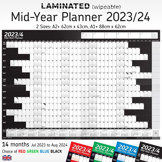 2024/2025 MID-YEAR PLANNER Wall Chart 14 Months Academic Student Uni ...