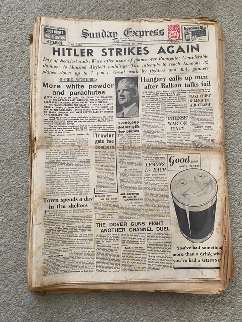 SUNDAY EXPRESS NEWSPAPER 1940 August 25th Battle of Britain ORIGINAL £ ...