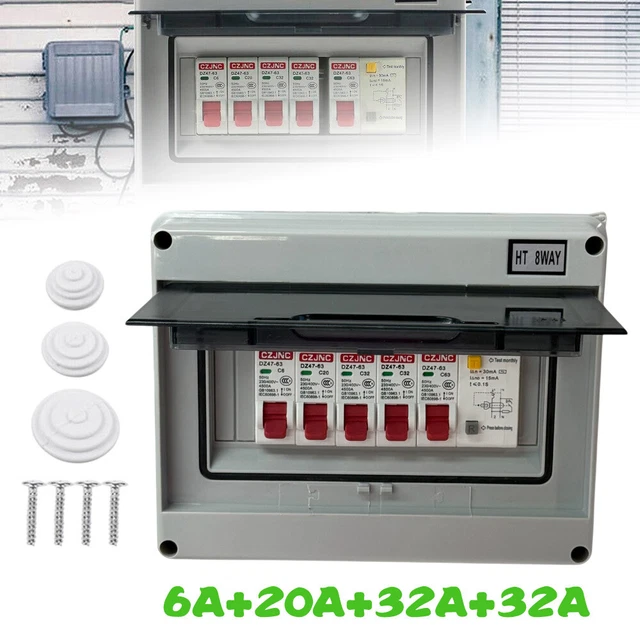 4 WAY CONSUMER Unit Fuse Box 4 MCB Circuit Isolator Shed Garage Caravan ...