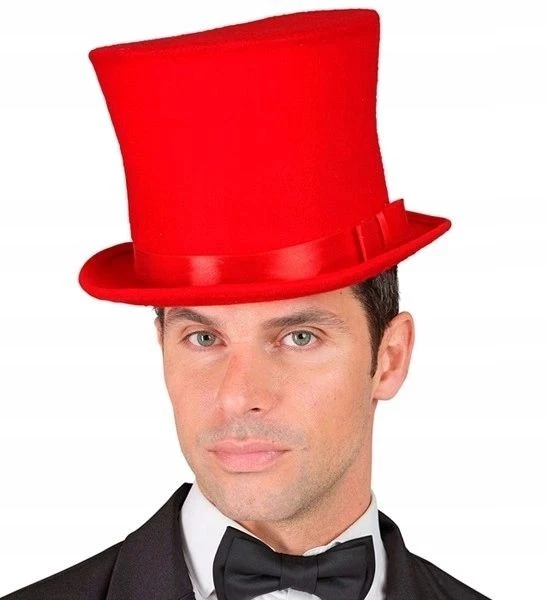 RED CYLINDER HAT Fancy Dress Carnival Costume Accessory Top Hat Unisex ...