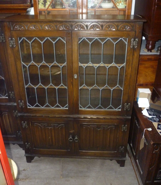VINTAGE JAYCEE OAK Leaded Glass Bookcase Display Cabinet (2) £110.00 ...