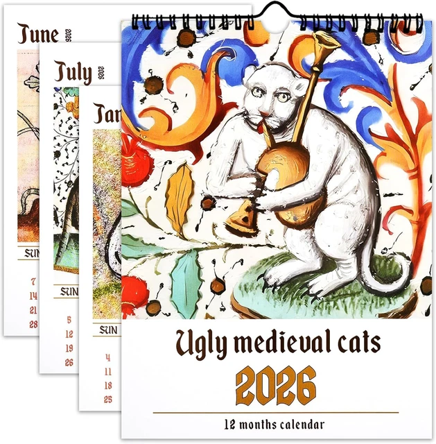 UGLY MEDIEVAL CATS Calendar 2026, Funny Calendar 2026 Cat Lovers, Weird ...