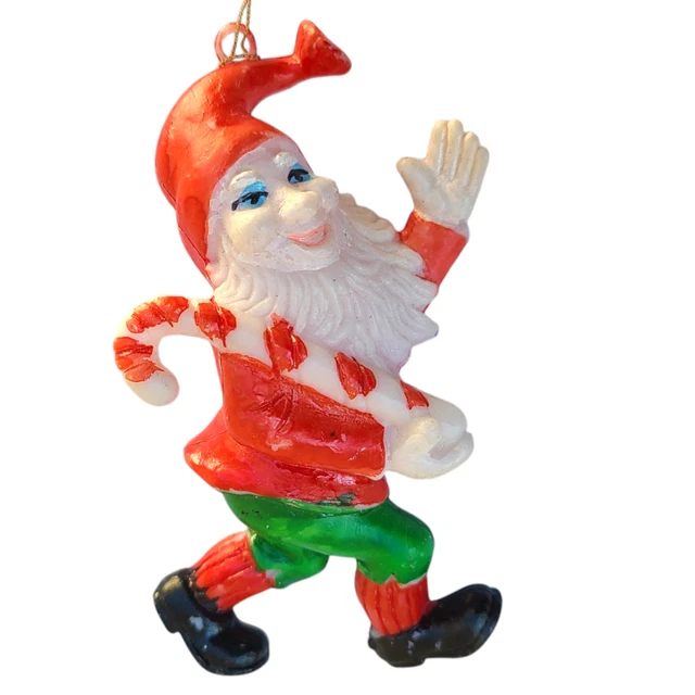 RARE VINTAGE BLOW Mold ELF holds Candy Cane 5" Plastic 1960s Christmas ...