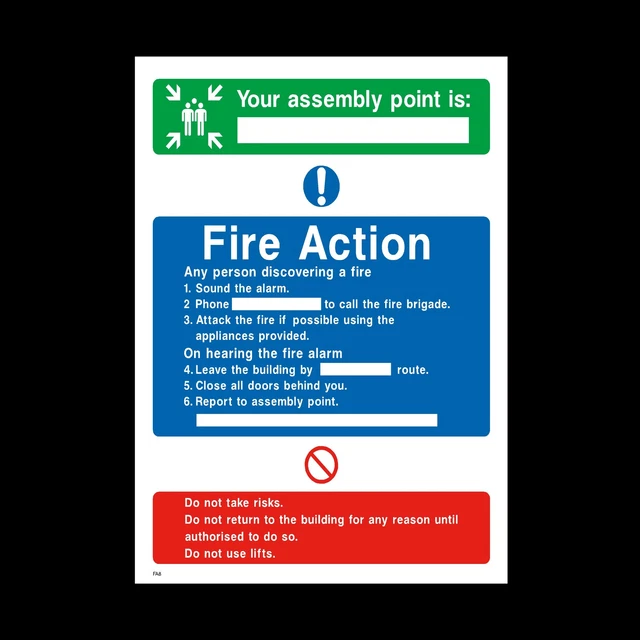 FIRE ACTION ASSEMBLY Point Sign, Sticker - 200mm x 300mm (A4) Fire Exit ...