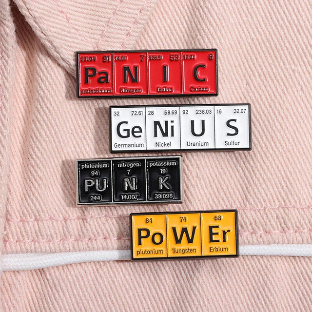 CHEMICAL ELEMENT SYMBOLS Enamel Pins PO W ER PU N K Brooches Badges ...