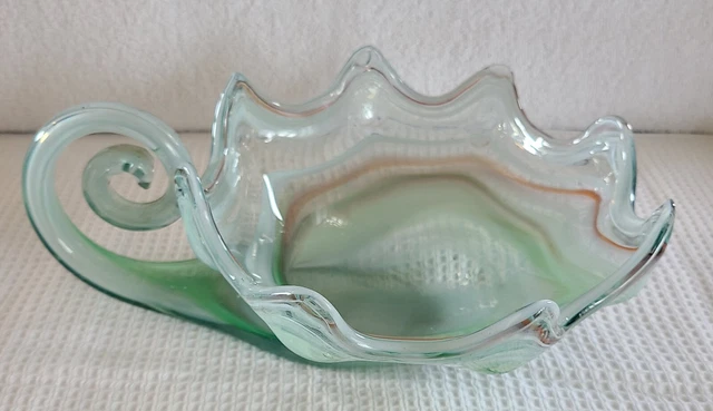 VINTAGE MURANO STYLE Hand Blown Streached Cornucopia Bowl Curved End ...