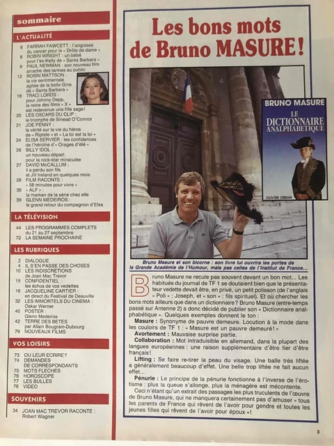 CINE REVUE N°38/1990-FARRAH FAWCETT-ROBIN WRIGHT-ROBIN MATTSON-TRACI ...