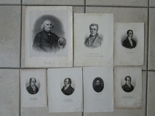 LOT OF 7 19th century portraits of scientists, historian with glasses ...