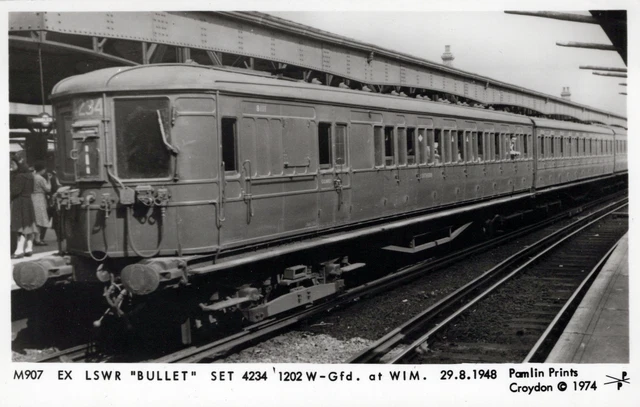 POSTCARD PAMLIN PRINTS M907 ex LSWR Bullet EMU Set 4234 at Wimbledon 29 ...