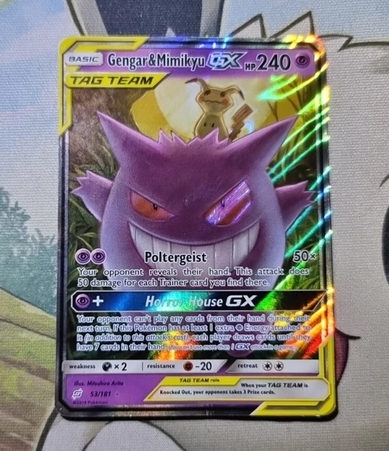 POKEMON CARD DAMAGED Gengar & Mimikyu GX 53/181 Team Up Tag Team Holo ultra rare EUR 12,58 ...