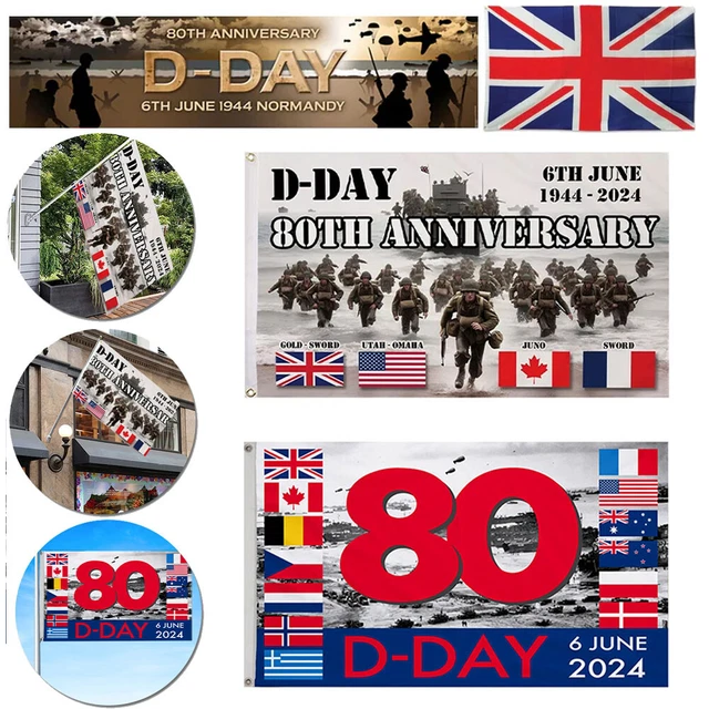 D DAY 80TH Anniversary Flag 5ft x 3ft/3ft x 2ft - 80th Anniversary £4. ...