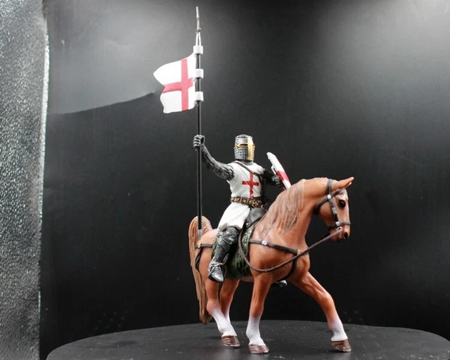 1/18 TEMPLAR KNIGHT Crusader Cavalry Model In Battle With Flag Medieval ...
