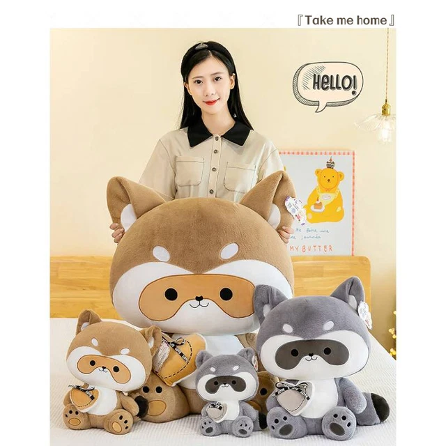 SUPER SOFT RACCOON Stuffed Animal Realistic Appearance Grey/yellow 25cm ...