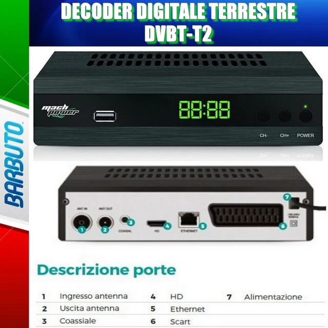 DECODER DIGITALE TERRESTRE T2 HEVC h.265 HD DVB/T2 MACHPOWER TV-DVBT2 EUR 29,99 - PicClick IT