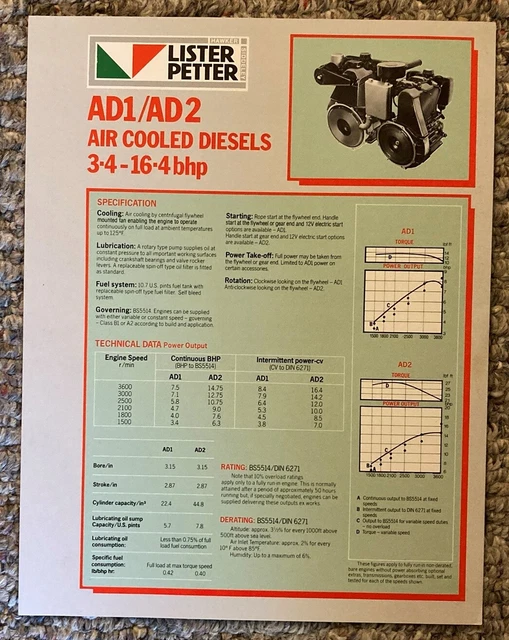 LA157 LISTER PETTER Diesel Engine AD1 AD2 Air Cooled Specification ...