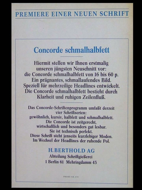 DOCUMENTS CONCORDE, FONDERIE Berthold - 1969 - Typographie, Gunter ...