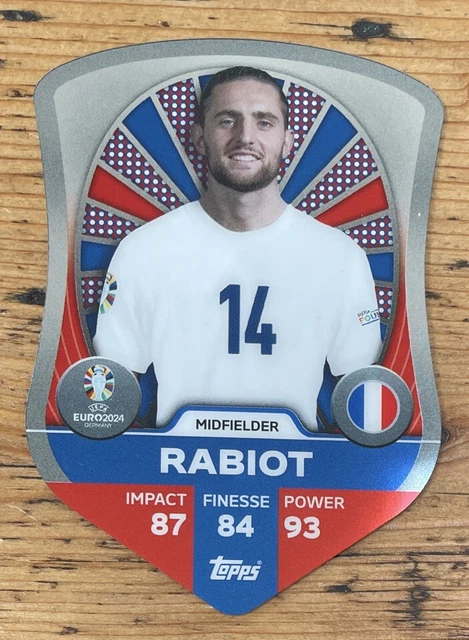 CARTA UEFA MATCH Attax Euro 2024 Adrien Rabiot Shield SC3 Topps EUR 2 ...