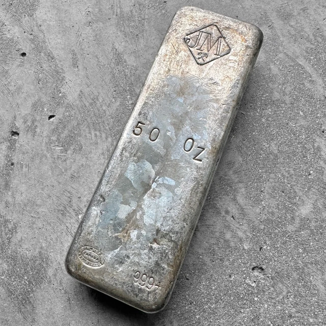 VINTAGE 50 OZ .999 Silver Johnson Matthey Poured bar - Linden Frost ...
