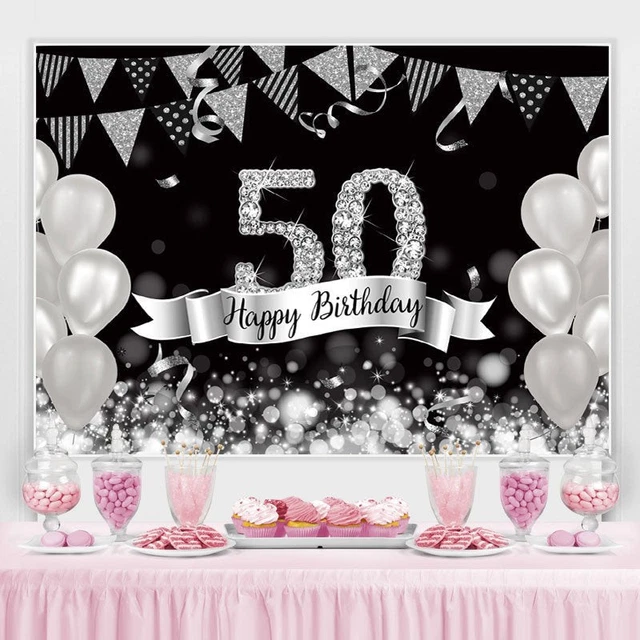 GLITTER SILVER BALLOONS 50th Happy Birthday Backdrop $37.90 - PicClick AU