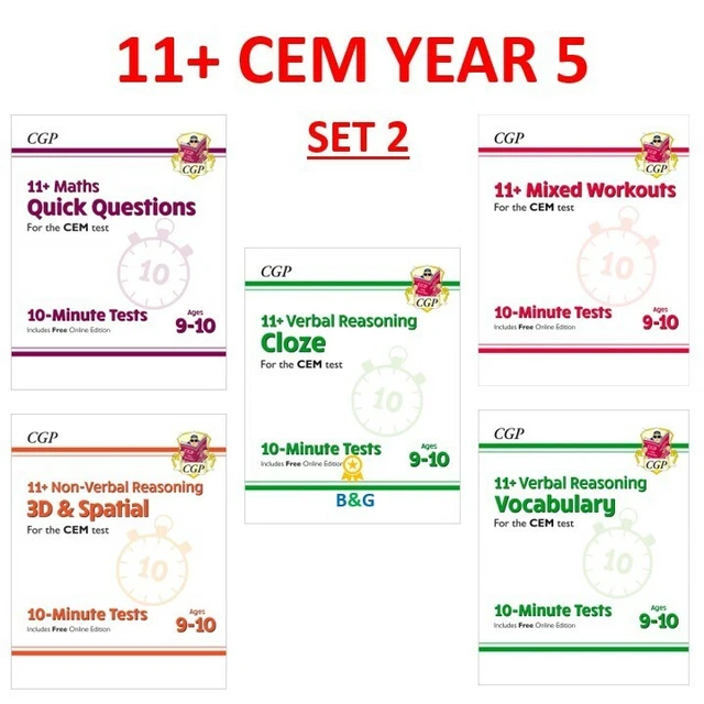 11 PLUS YEAR 5 CEM 10 Minute Tests 5 Books Bundle with Answer SET 2 CGP ...