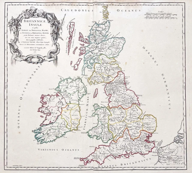 BRITISH ISLES GREAT Britain Ireland UK Map Card Vaugondy 1750 $142.03 ...