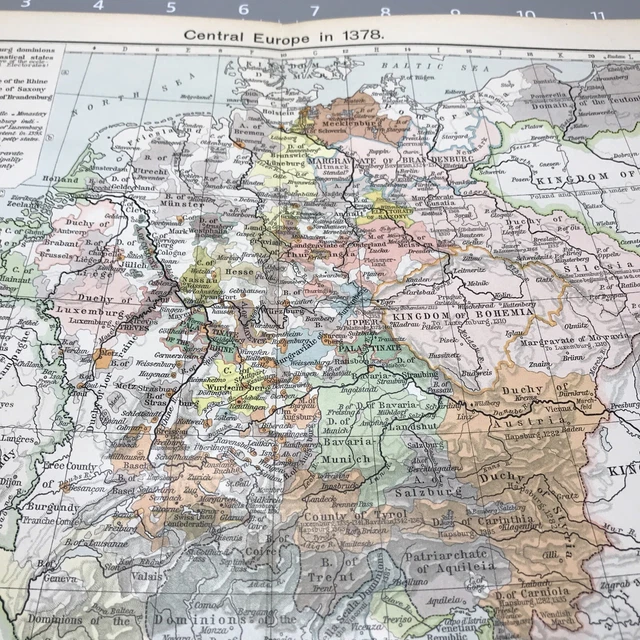 YEAR 1378 CENTRAL Europe 1910's Antique Map Folded Wall Art £11.98 ...