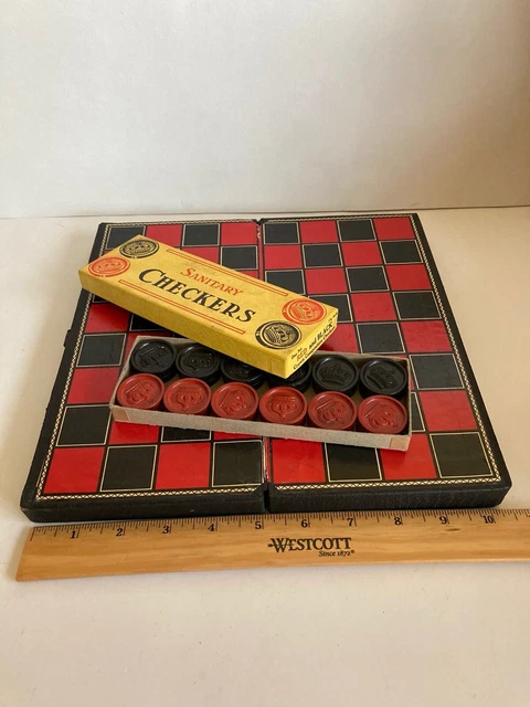 VINTAGE SANITARY CHECKERS. Crown Composition Checkers, with Folding Box ...