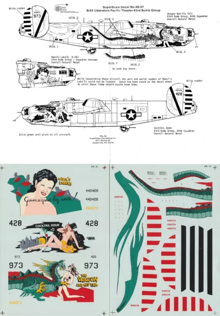 SUPERSCALE DECALS 1/48 B-24J Liberator 64th BS 43rd BG 5th AF nose art ...