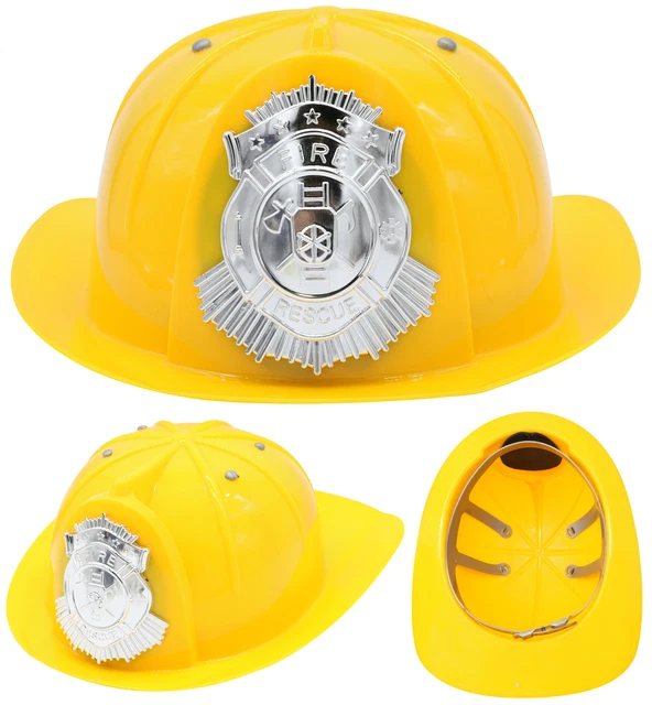 FIREMAN HAT YELLOW Plastic Helmet Fancy Dress Costume Firefighter ...