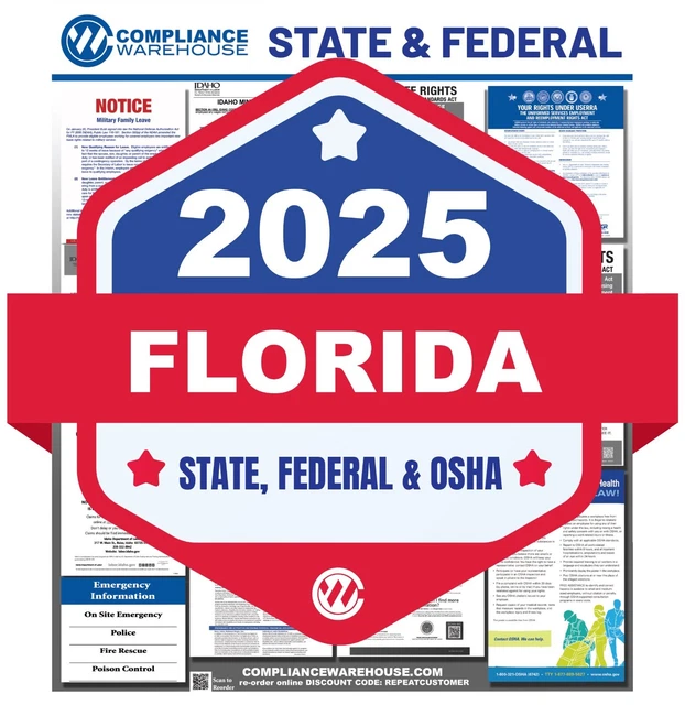 2025 FLORIDA FL State/Fed Labor Law All In 1 Compliance Poster Paper ...