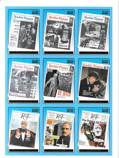 VINTAGE UNCUT TRADE card sheet Doctor Who radio Times chase set R1 - R9 ...