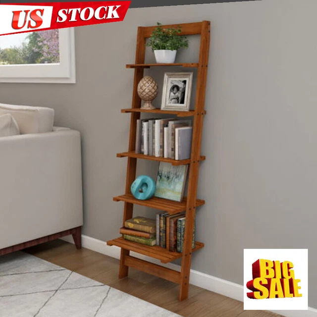 5-TIER BOOKSHELF LEANING Ladder Shelf Display Industrial Living Room ...
