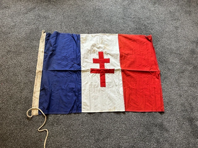 ORIGINAL WW2 FREE FRENCH ARMY FLAG c1942 MADE IN LONDON FOR FREE FRENCH ...