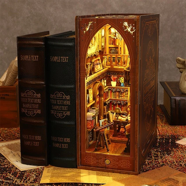 DIY BOOK NOOK Doll House Miniature Wooden Bookshelf Miniatures Model ...