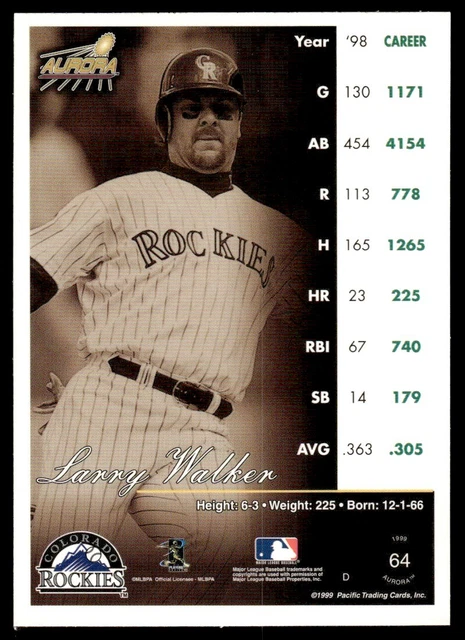1998 PACIFIC AURORA Larry Walker Rockies du Colorado #64 EUR 2,48 ...