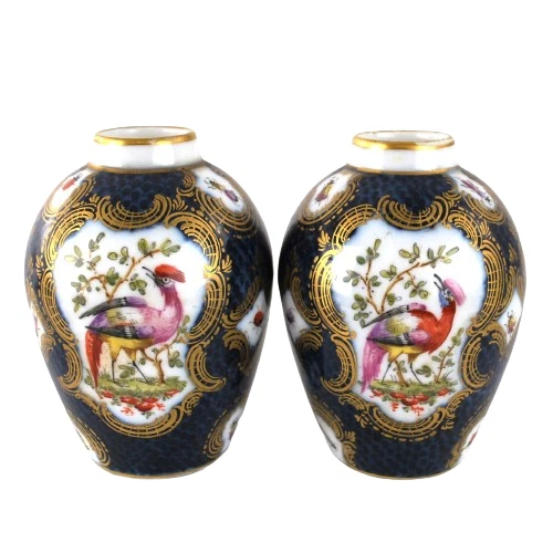 EDME SAMSON 'Worcester' Pair of Vases Blue Ground Exotic Birds Antique ...