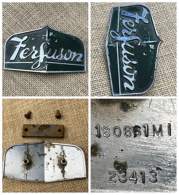 VINTAGE ORIGINAL FERGUSON Tractor Hood Front Emblem Badge 180661M1 EUR ...