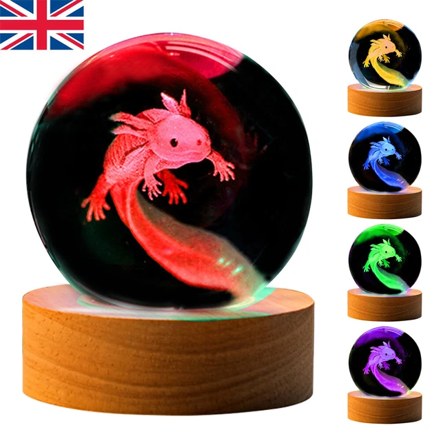 3D AXOLOTL LASER Engraved Crystal Ball USB Night Light Lamp Home Decor ...