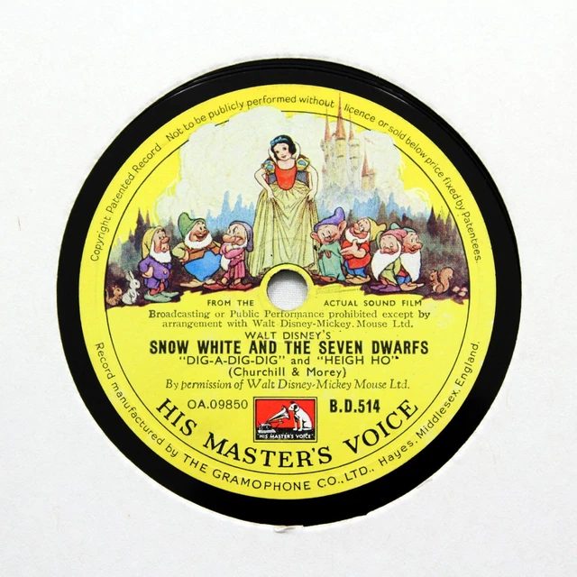 WALT DISNEY'S &SNOW White & The Seven Dwarfs" HMV Picture Label BD-514 ...