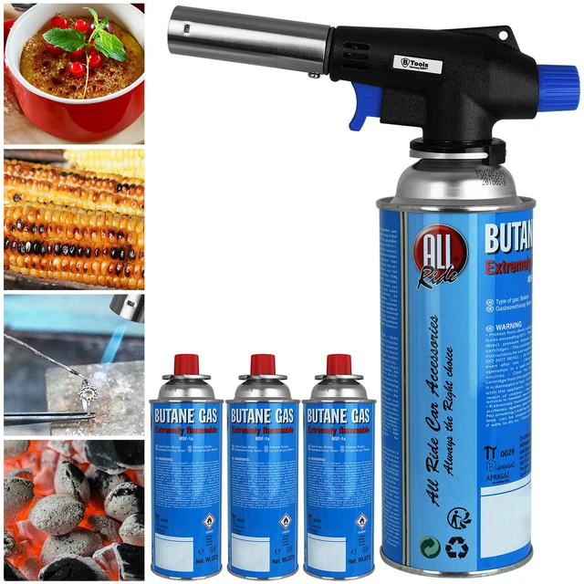 BRENNERAUFSATZ INKL. 4X Gaskartusche Butan Gas Lötbrenner Bunsenbrenner ...